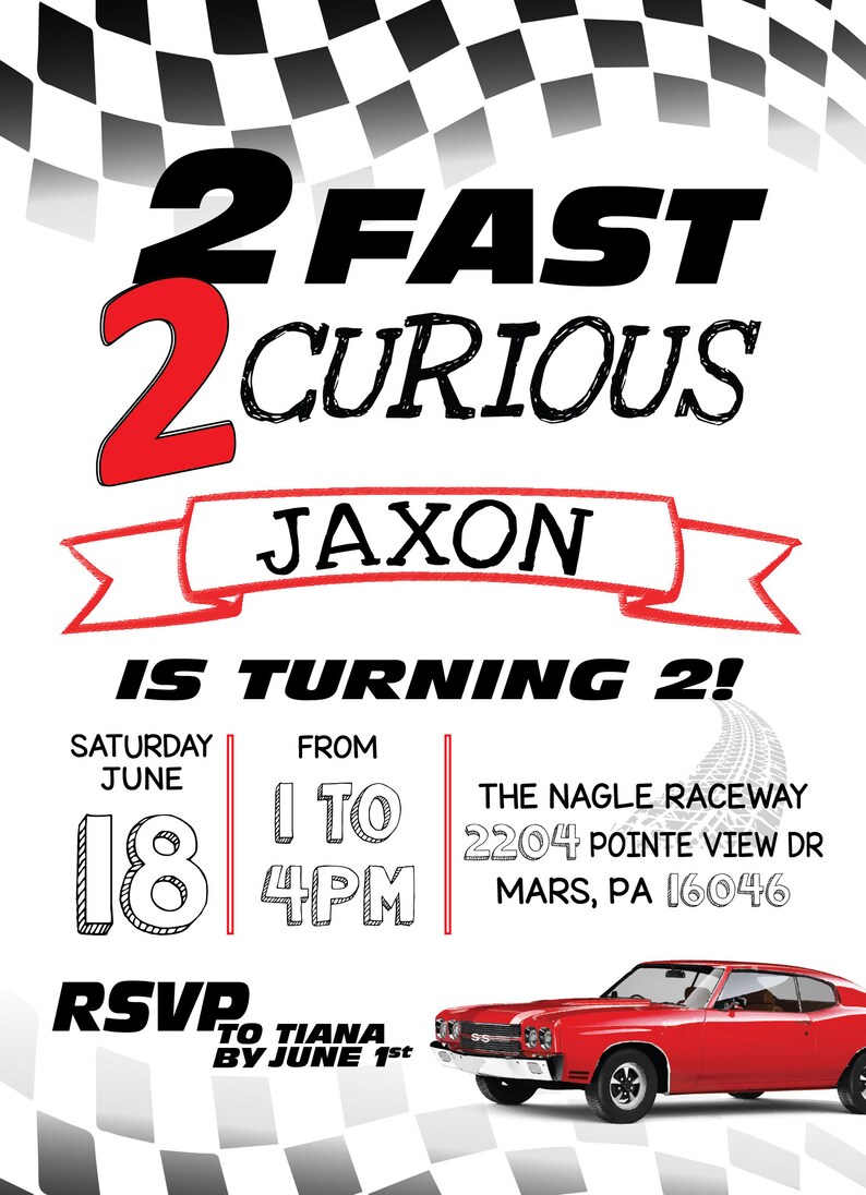 Editable Two Fast Birthday Invitation Two Fast Boy Race Car - Etsy
