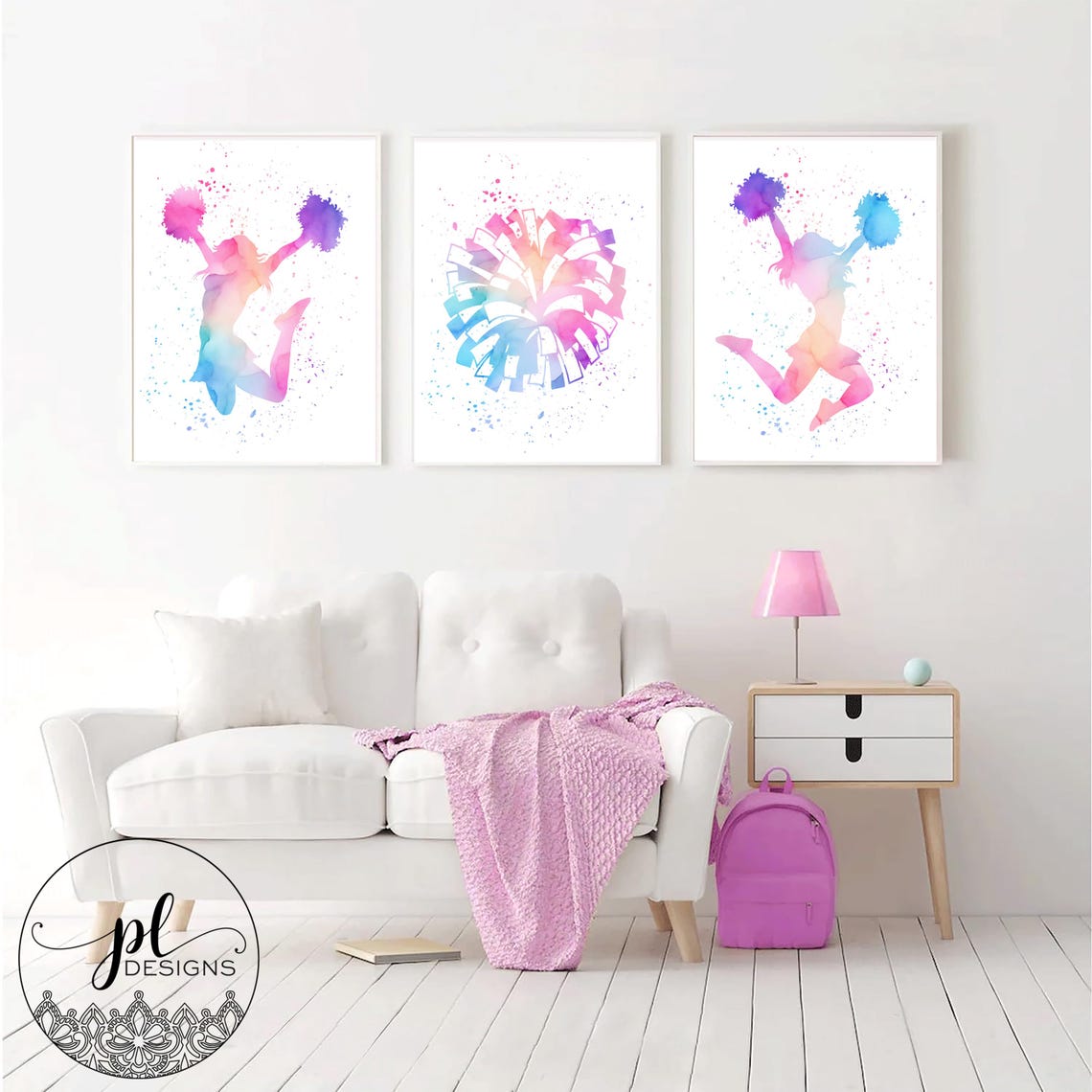 Cheerleading Wall Art, Pastel Rainbow Colored Room Decor, Playroom ...