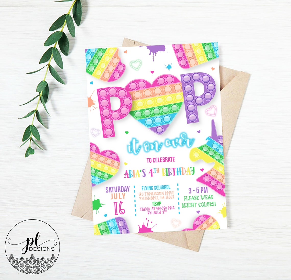 EDITABLE Pop It Birthday Party Invitation Pop It Birthday - Etsy