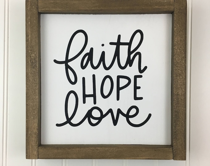 Faith Hope Love Hand Lettered Framed Sign - Etsy