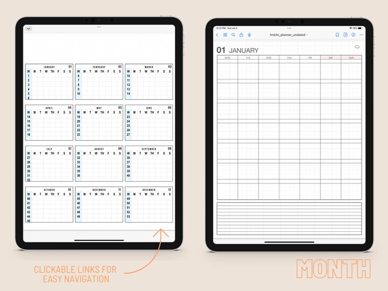 Undated Yearly Digital Planner Index Month Day Week Vision Board ...