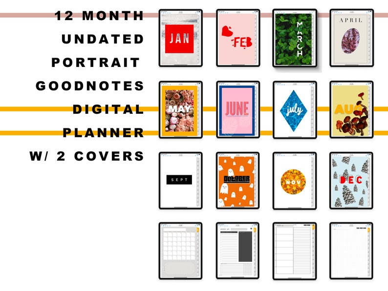 Goodnotes Portrait Digital Planner Interactive Undated 12 Months 2 ...