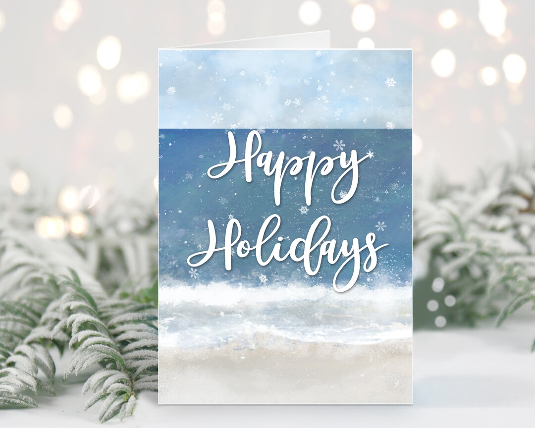 Printable Happy Holidays Beach Card, Holidays, Snow, Beach, Christmas ...
