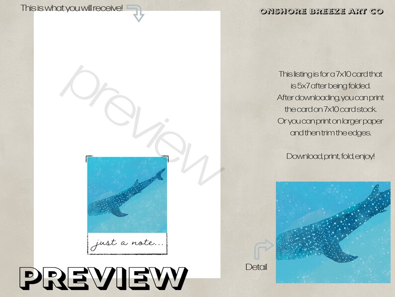 Printable Whale Shark Note Card, Just a Note, 5x7 - Etsy