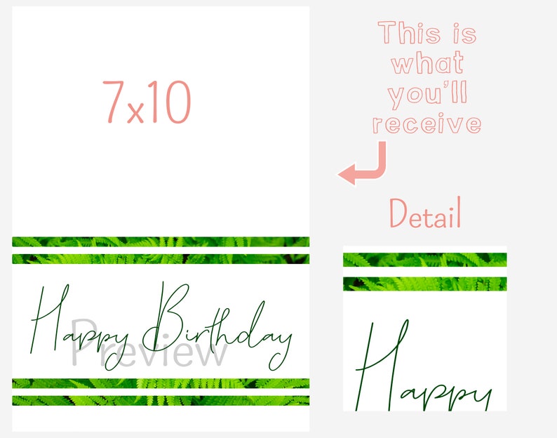 Printable Ferns Birthday Card, Printable Card, Ferns, Simple, Green ...