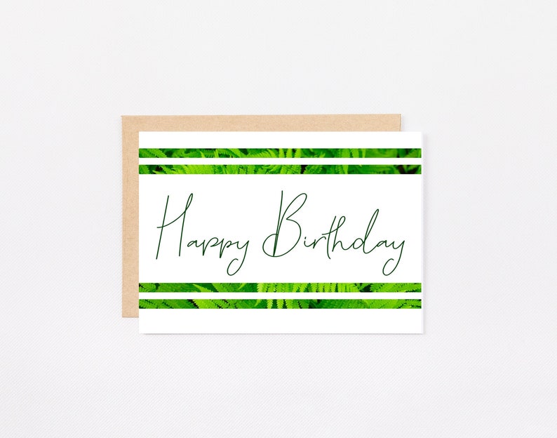 Printable Ferns Birthday Card, Printable Card, Ferns, Simple, Green ...