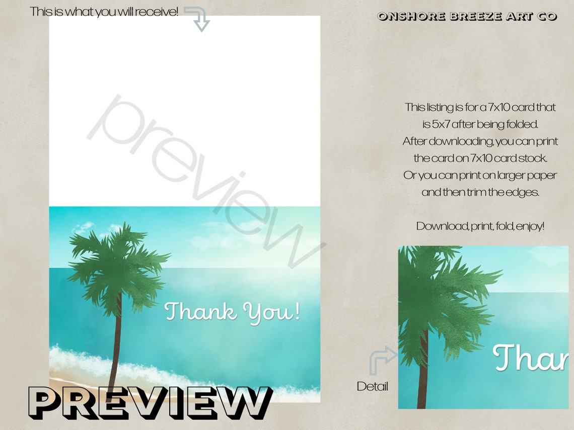 Printable Thank You Palm Tree Card - Etsy