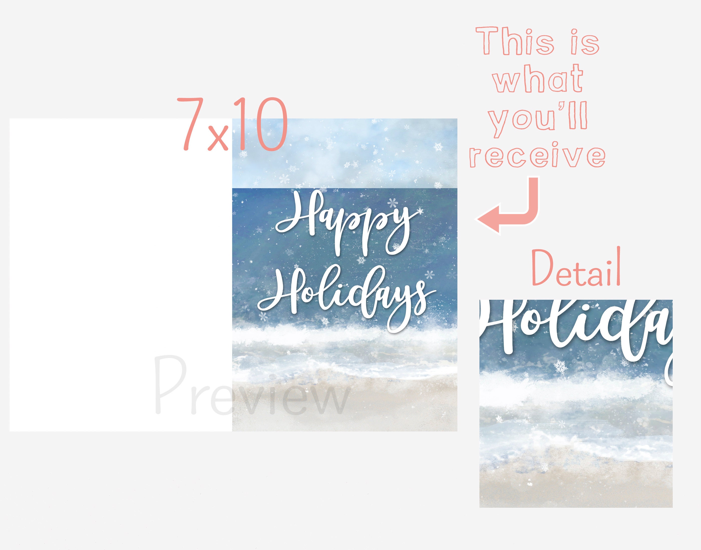 Printable Happy Holidays Beach Card, Holidays, Snow, Beach, Christmas ...