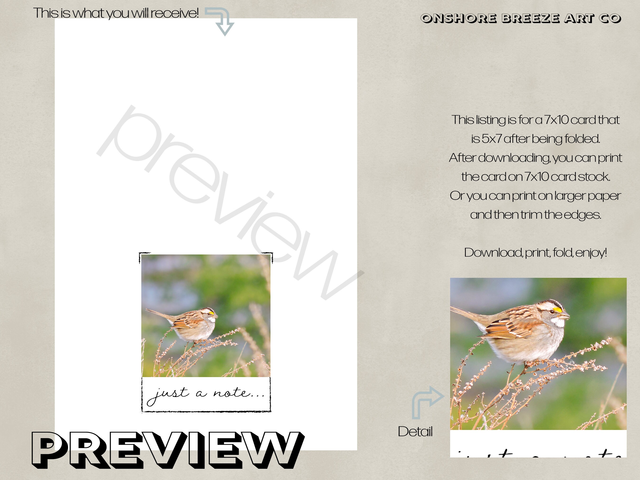 Printable Just a Note Sparrow Note Card, 5x7 - Etsy