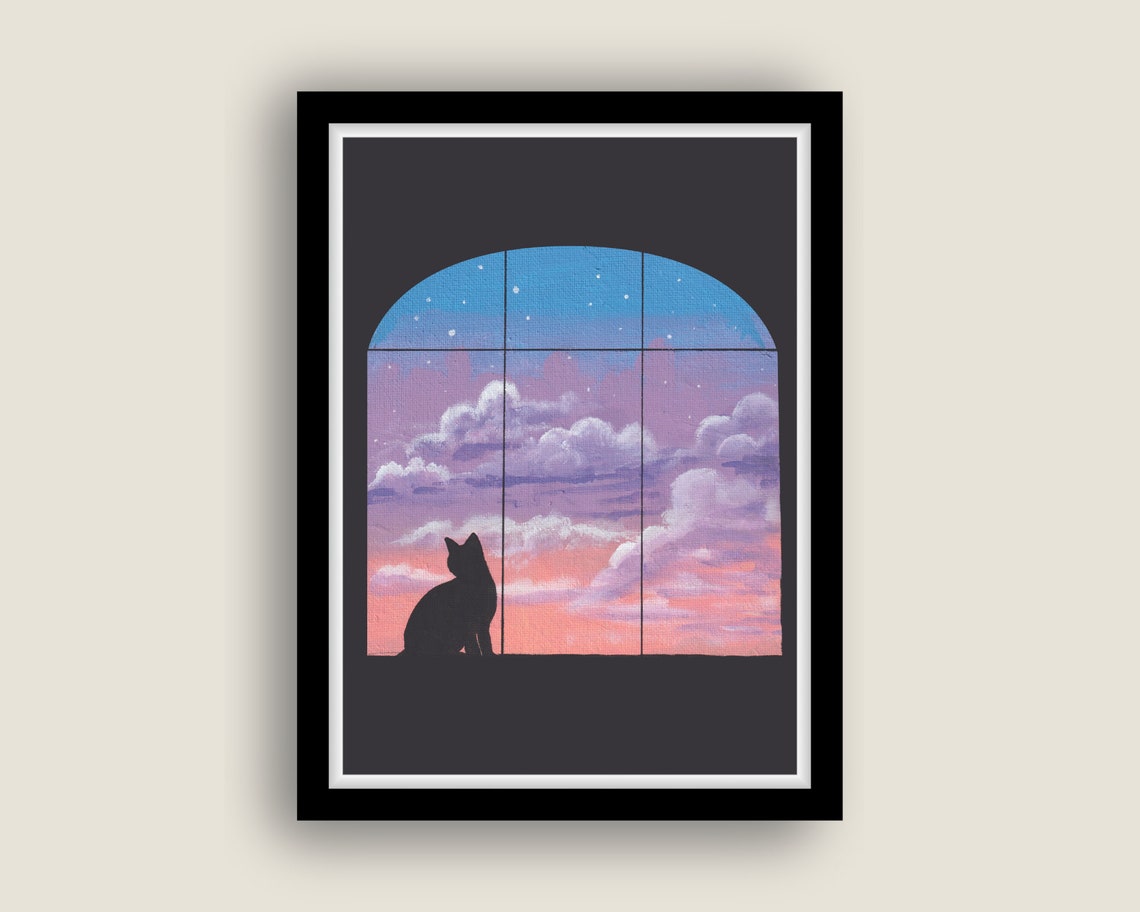 Printable Vaporwave Cat Window Painting - Etsy