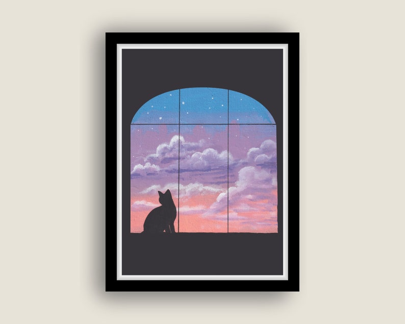 Printable Vaporwave Cat Window Painting - Etsy