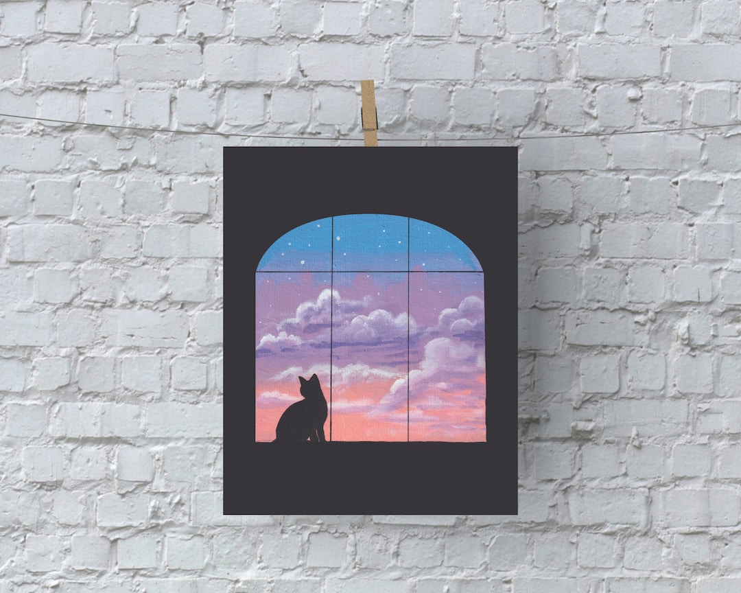 Printable Vaporwave Cat Window Painting - Etsy