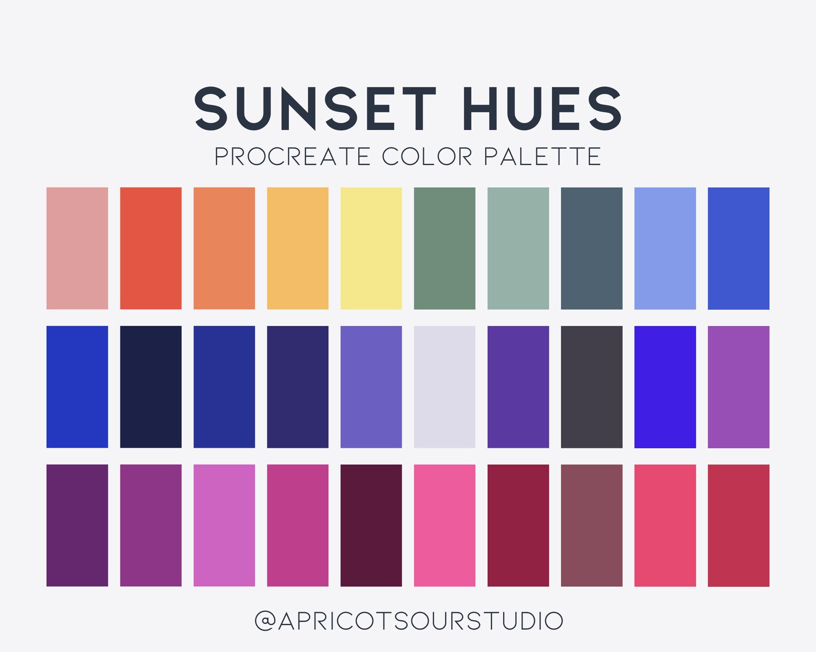 Sunset Hues Procreate Color Palette | 30 Summer Rainbow Colors (digital ...