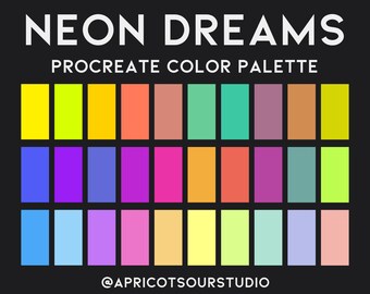Neon Rainbow Procreate Color Palette 30 Color Swatches Bright Color ...