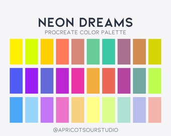Neon Rainbow Procreate Color Palette | 30 Color Swatches | Bright Color ...