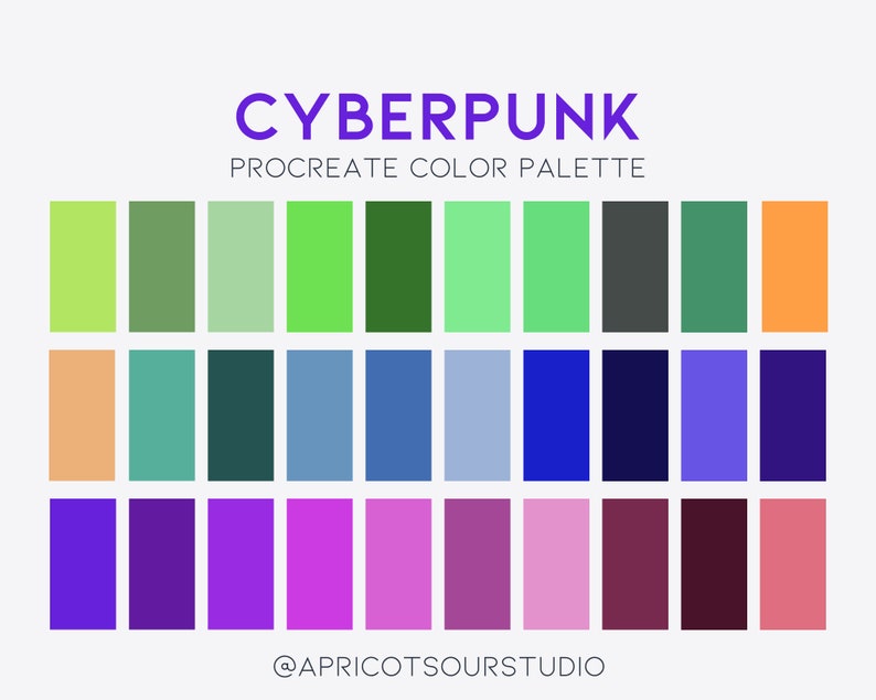 Cyberpunk Procreate Color Palette | 30 Neon Colors (.swatches File) - Etsy