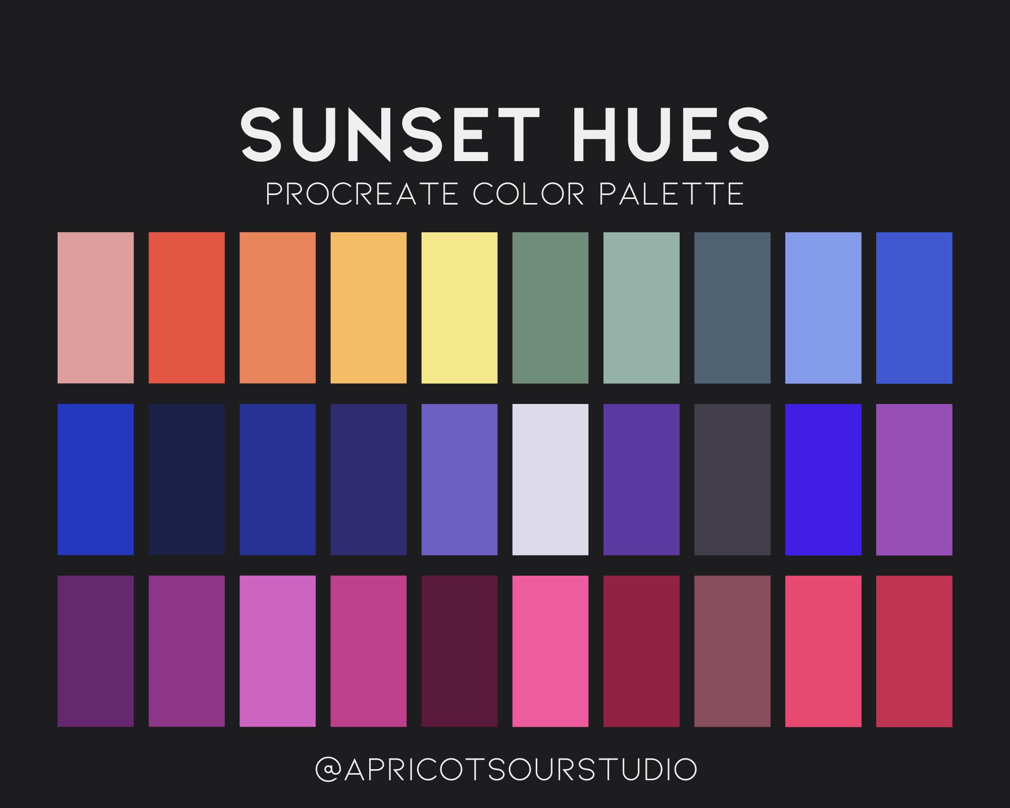 Sunset Hues Procreate Color Palette | Procreate App | Summer Rainbow ...