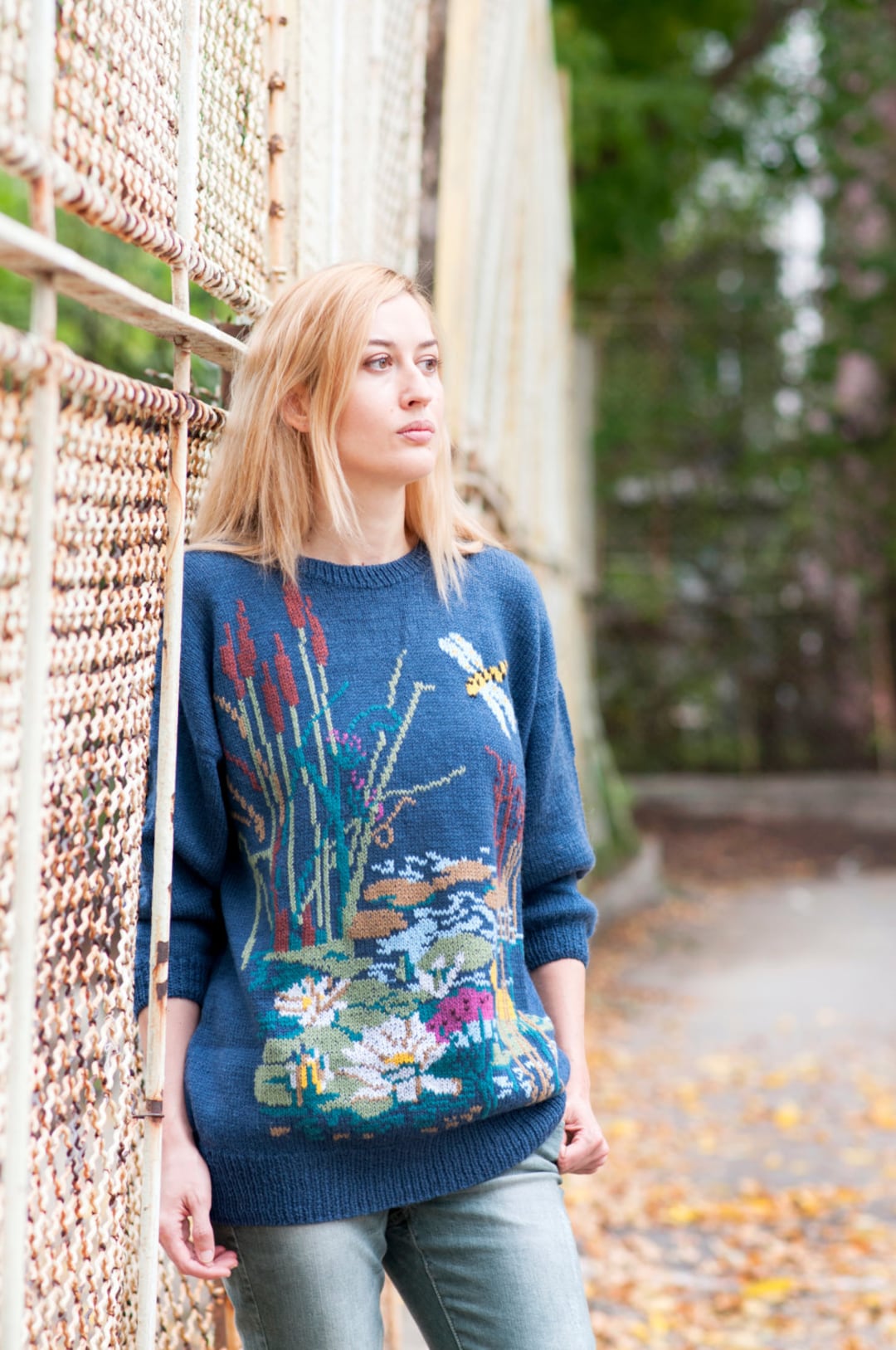 Boho Chic Pullover, Size M Vintage Sweater, Dragonfly Wool Jumper, Hand ...