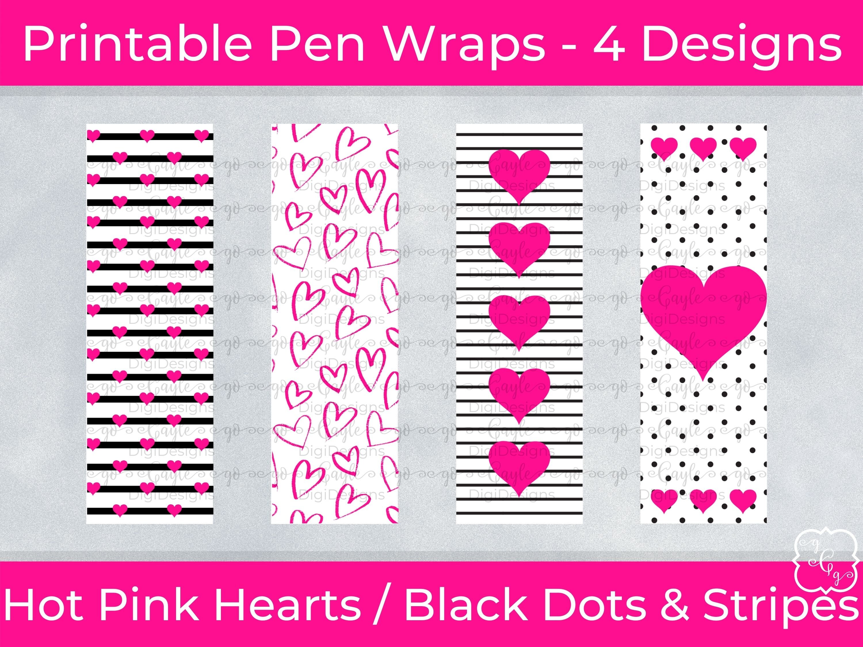 PRINTABLE Pen Wrap Set Glitter Pen Wrap Epoxy Pen Wrap Hot Pink Hearts ...