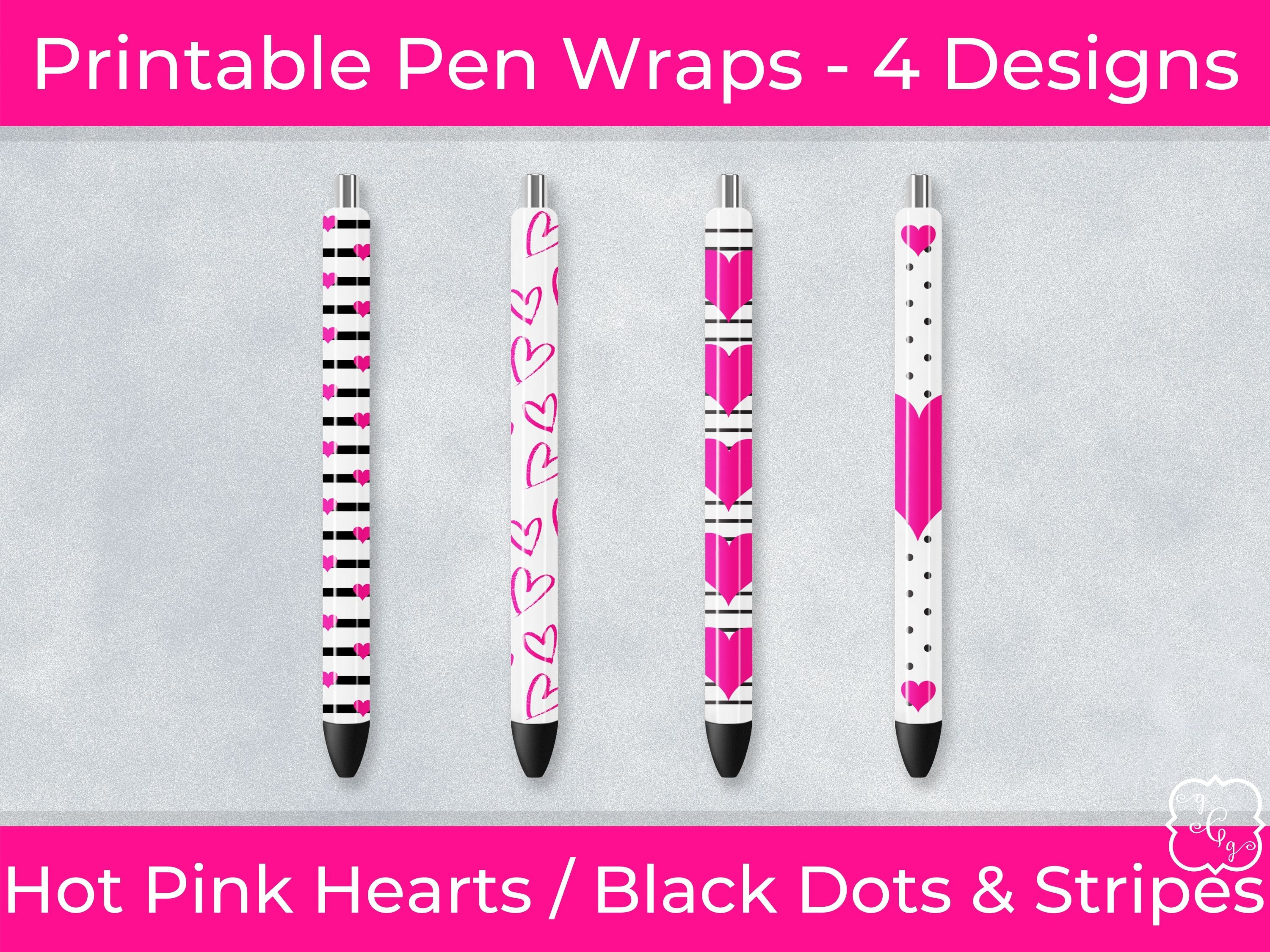 PRINTABLE Pen Wrap Set Glitter Pen Wrap Epoxy Pen Wrap Hot Pink Hearts ...