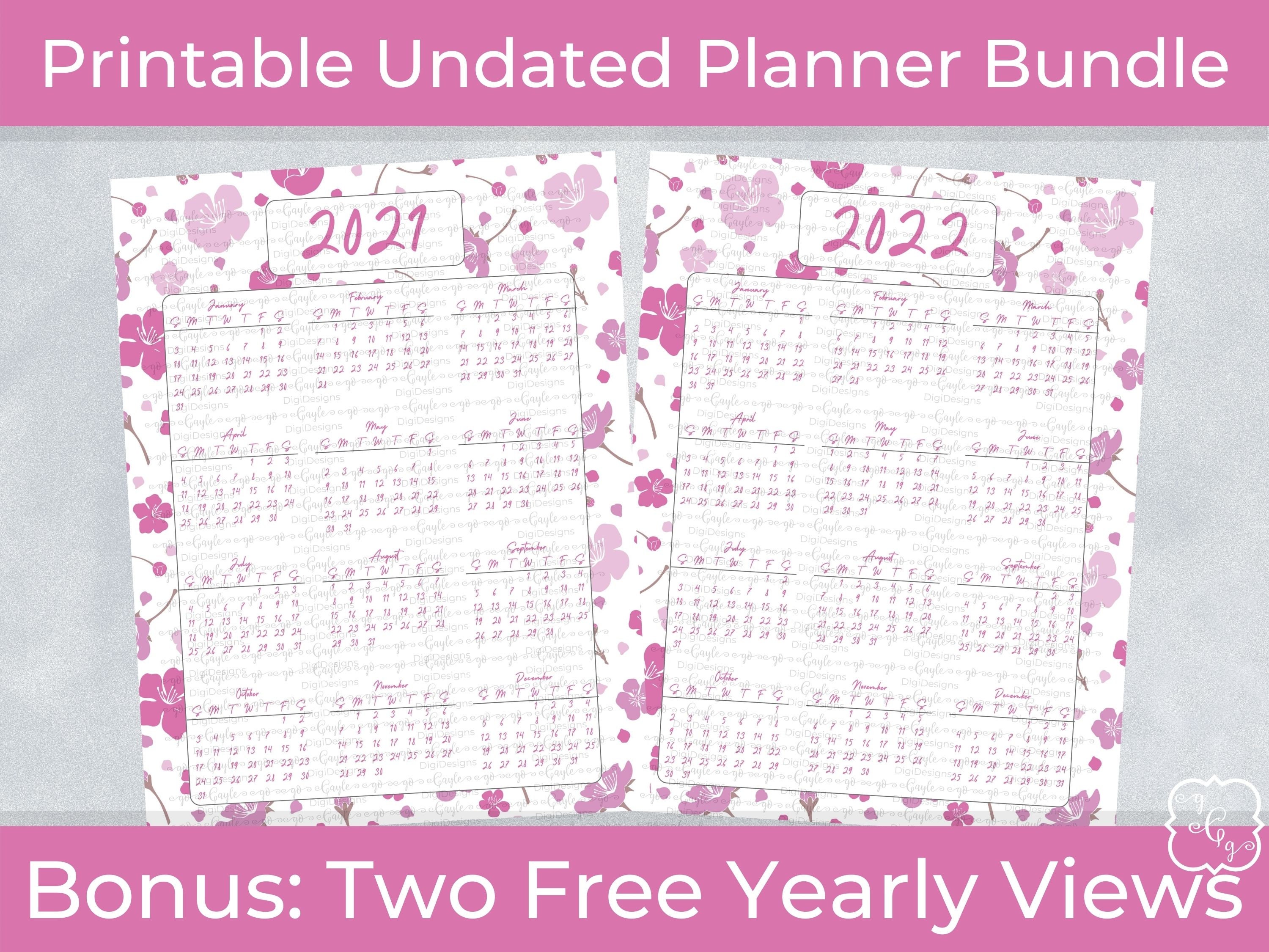 PRINTABLE Undated Floral Planner Bundle Monthly Weekly Daily Pages US ...
