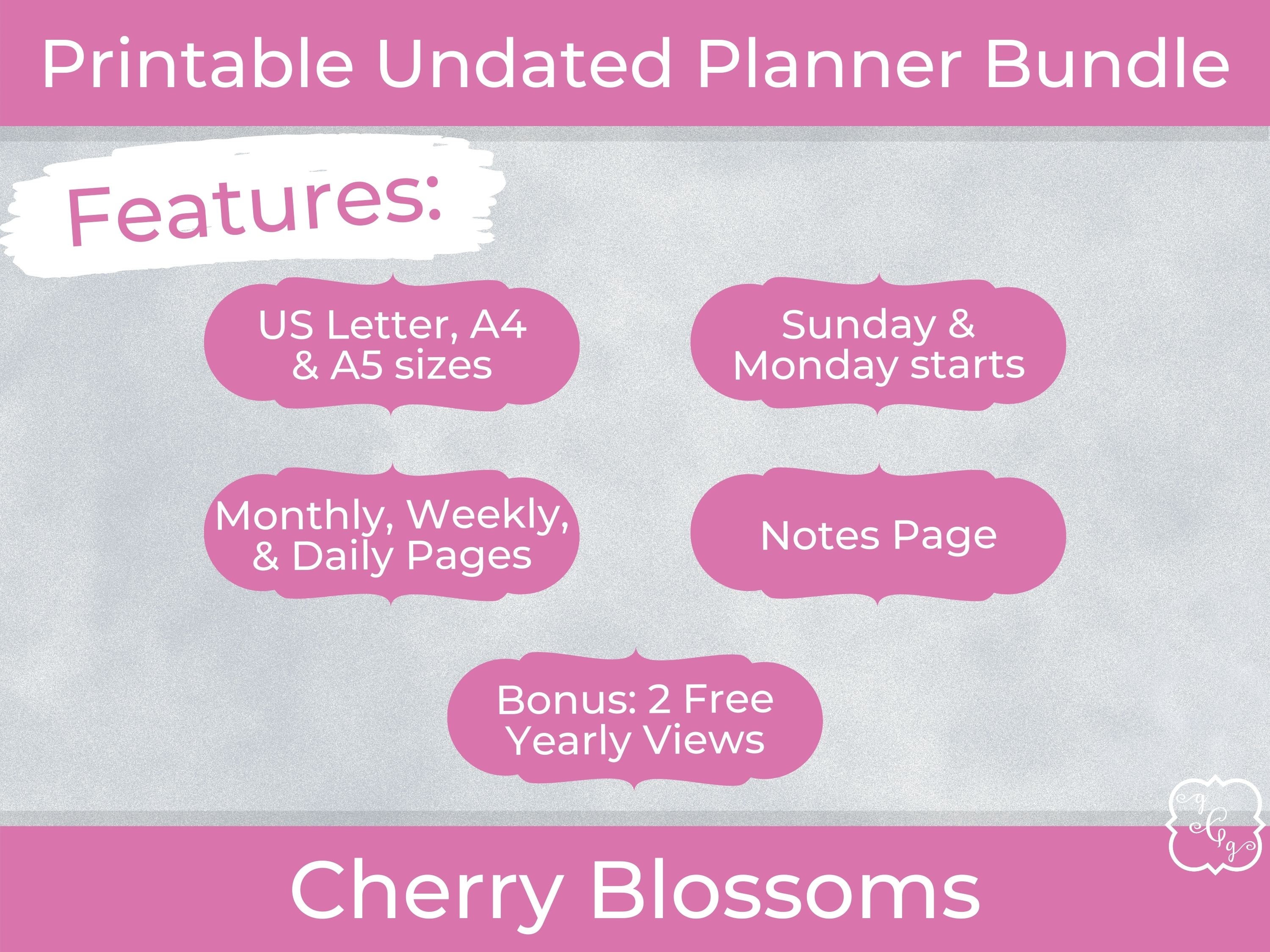 PRINTABLE Undated Floral Planner Bundle Monthly Weekly Daily Pages US ...