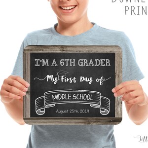 First Day of Middle School Sign, Back to School Sign for Boy or Girl ...