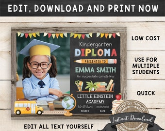 Preschool, Kindergarten Customizable Graduation Diploma WITH Photo! - Etsy