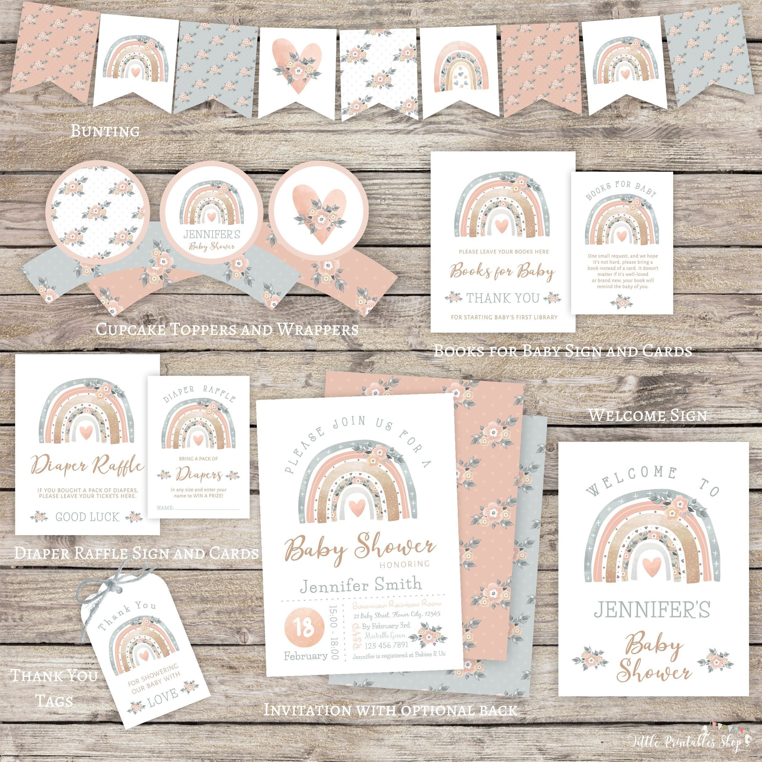 Boho Rainbow Baby Shower Printable Set, Editable by You With Corjl ...