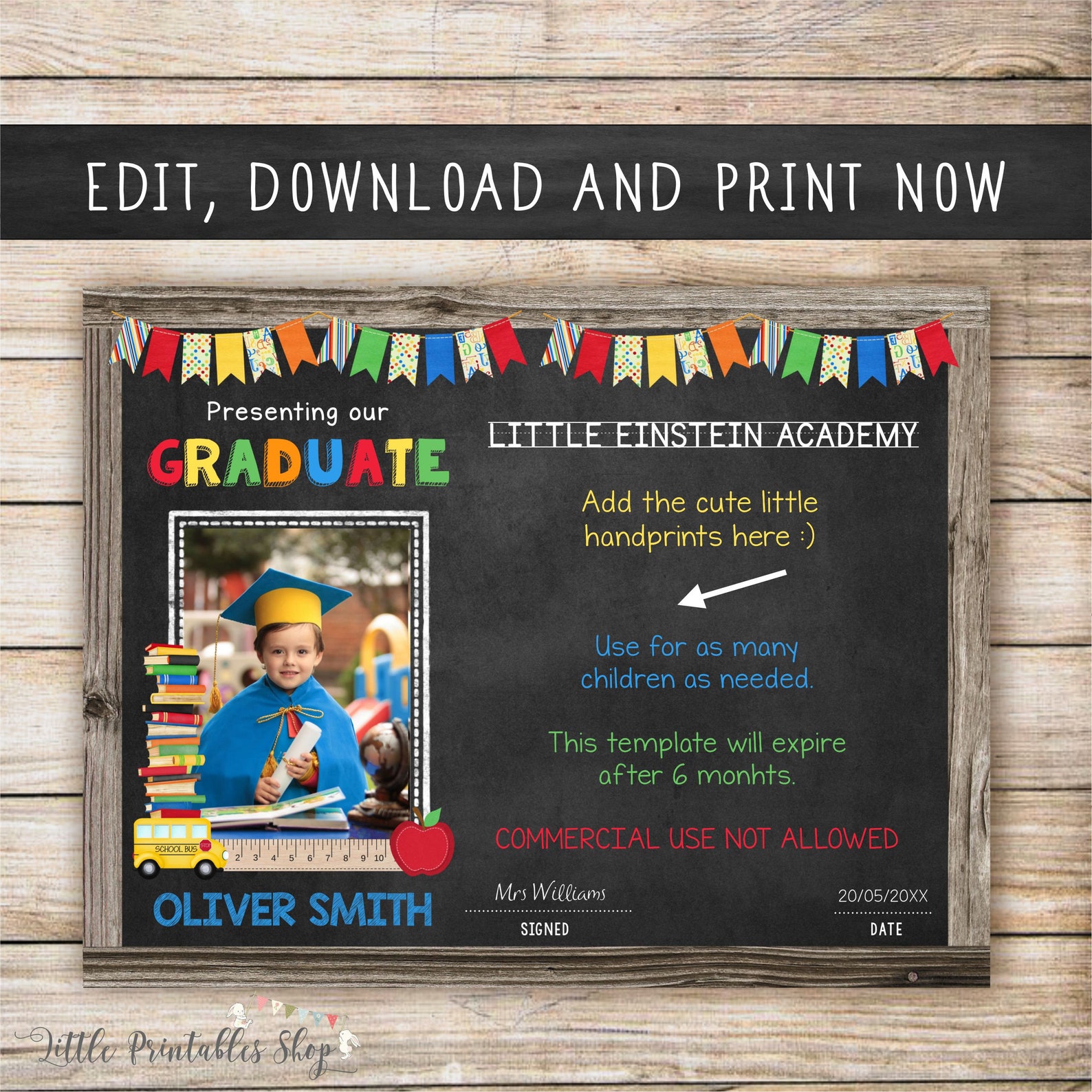 Editable Kindergarten Diploma With Photo and Handprint - Etsy