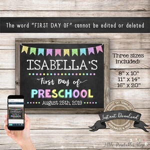 First Day of Preschool Sign for a Girl, Editable Back to School Poster ...