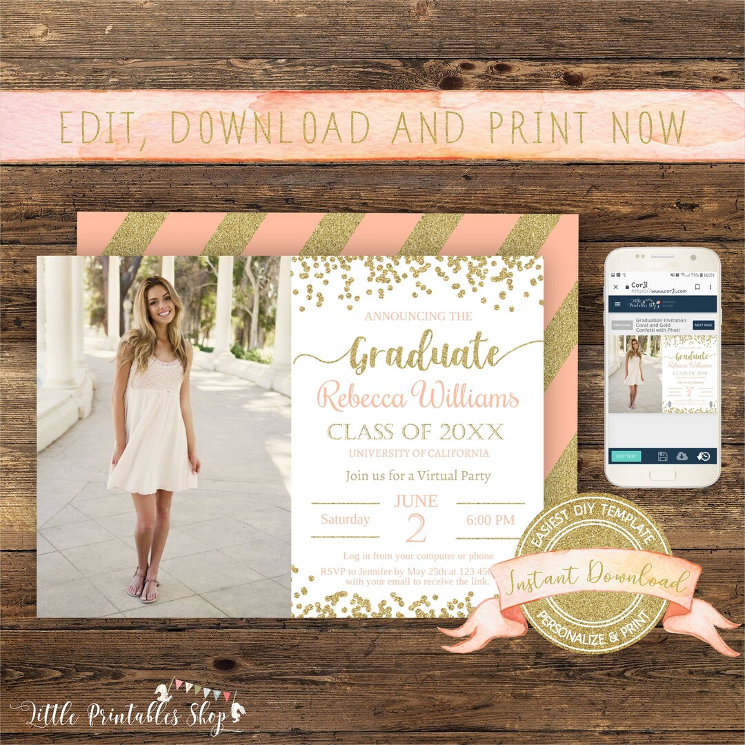Virtual Graduation Invitation, Instant Access, Editable Social ...
