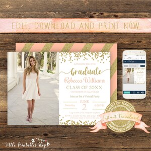 Virtual Graduation Invitation, Instant Access, Editable Social ...