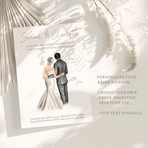Minimalist Wedding Invitation, Illustrated Personalized Wedding Invite ...