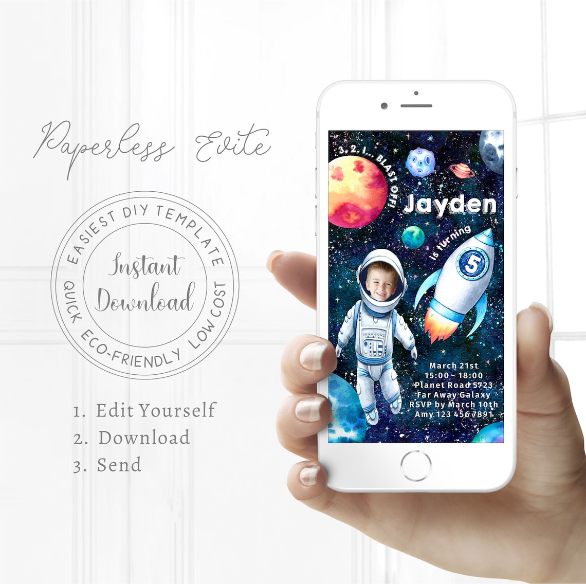 Digital Space Birthday Photo Invitation Outer Space Evite | Etsy