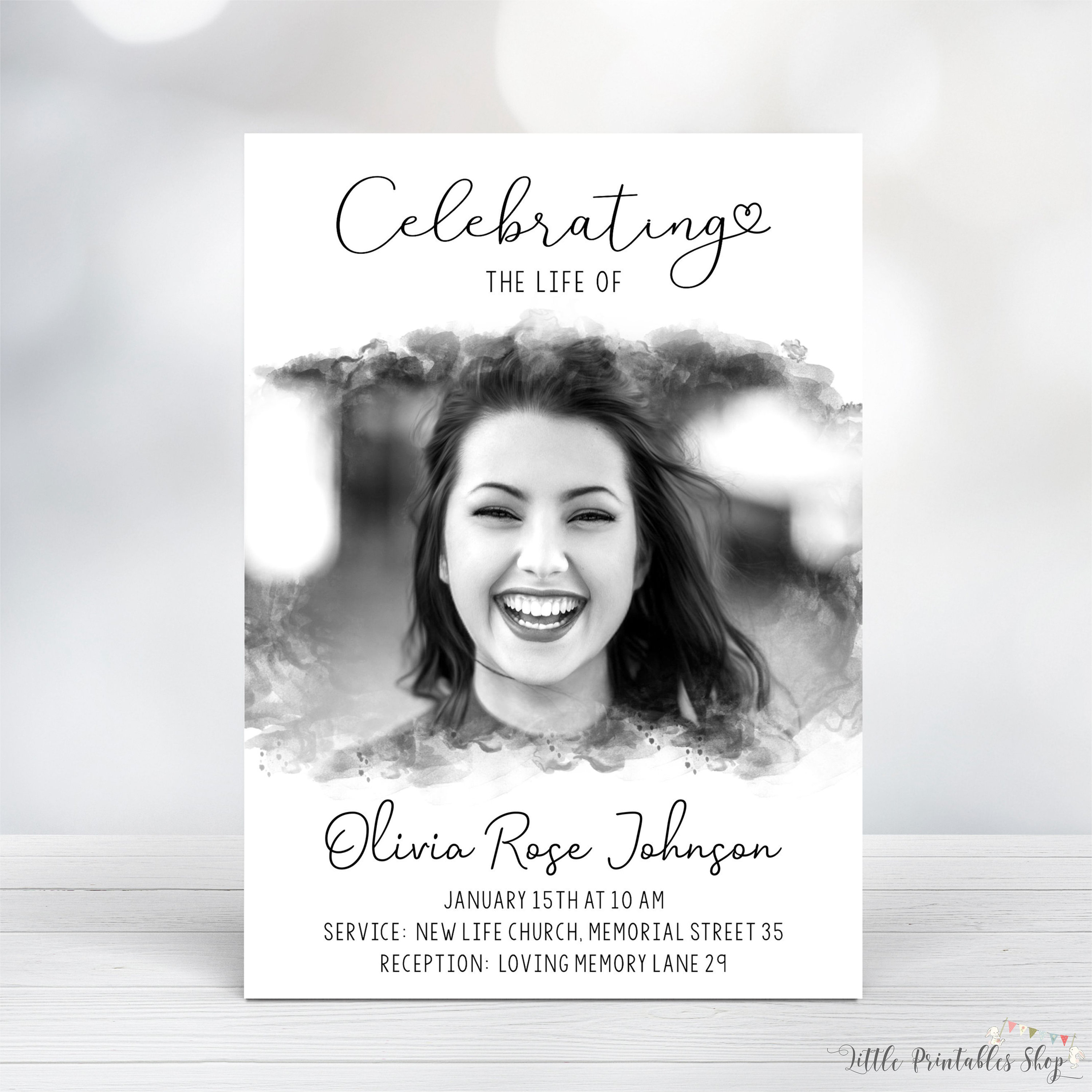 Memorial Invitation Editable Funeral Invitation Minimal - Etsy