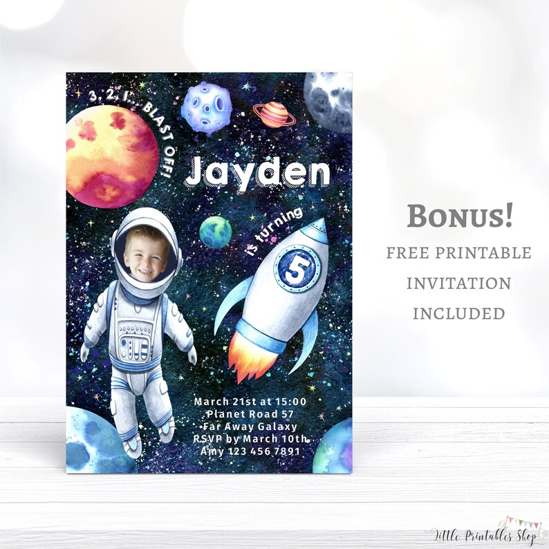 Digital Space Birthday Photo Invitation, Outer Space Evite, Editable ...