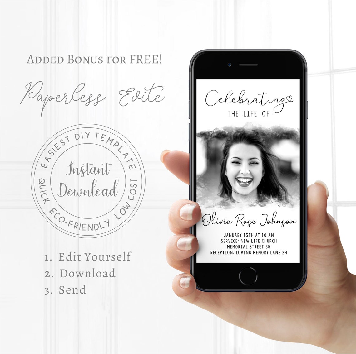Memorial Invitation Editable Funeral Invitation Minimal - Etsy
