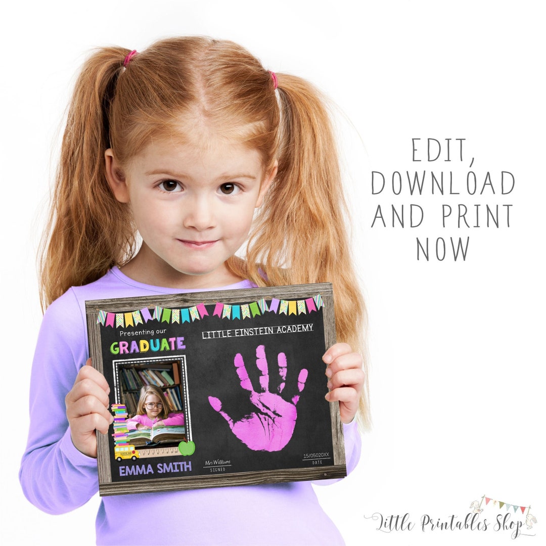 Editable Kindergarten Diploma With Photo and Handprint, INSTANT ...