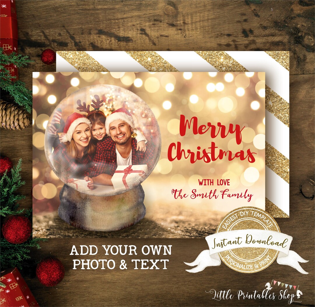 Snow Globe Christmas Photo Card, Editable and Printable by You With ...