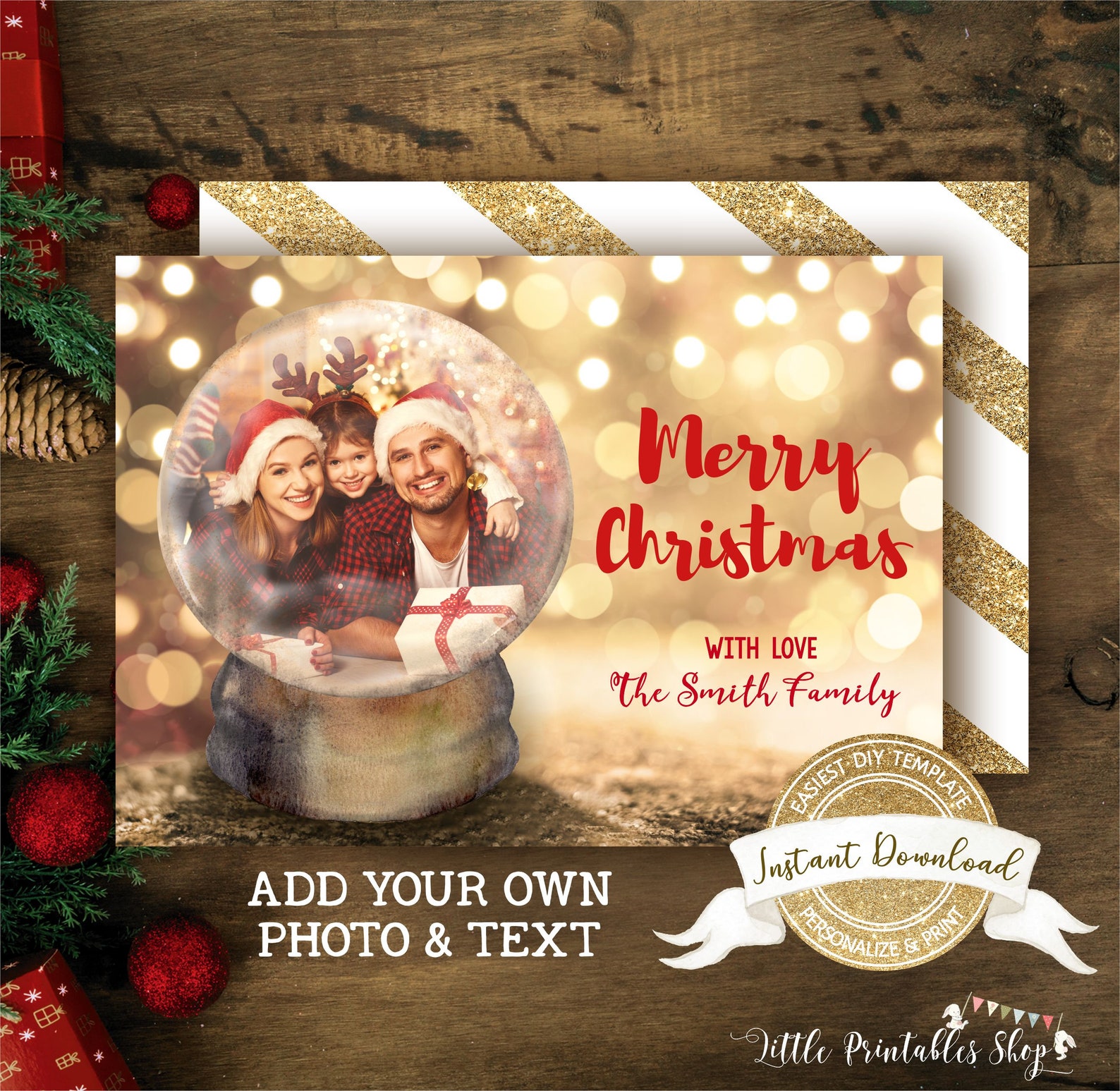 Snow Globe Christmas Photo Card, Editable and Printable by You With ...