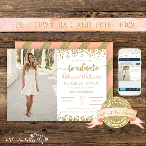 Graduation Photo Invitation Instant Download Editable Invite - Etsy
