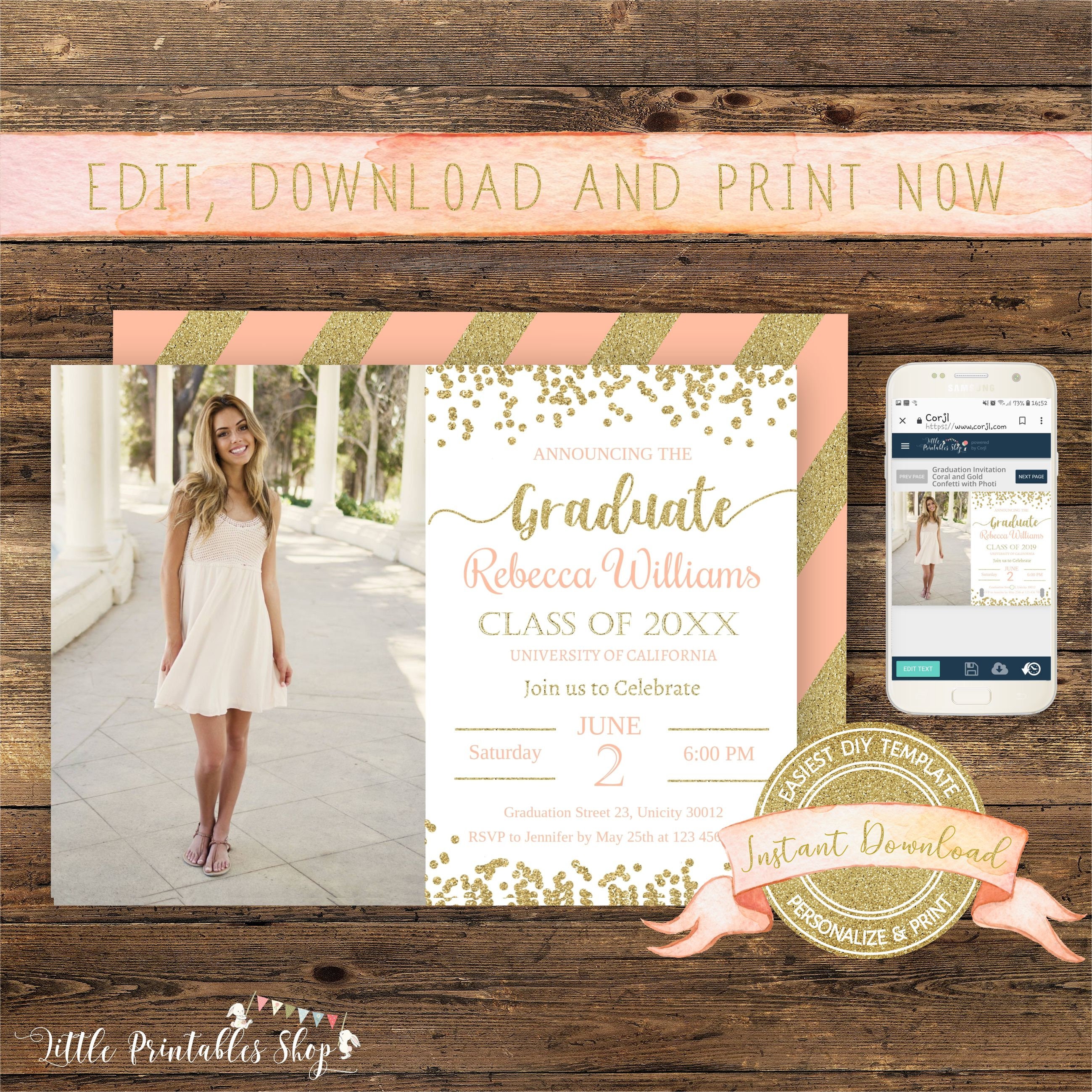 Graduation Photo Invitation, Instant Download, Editable Invite With ...