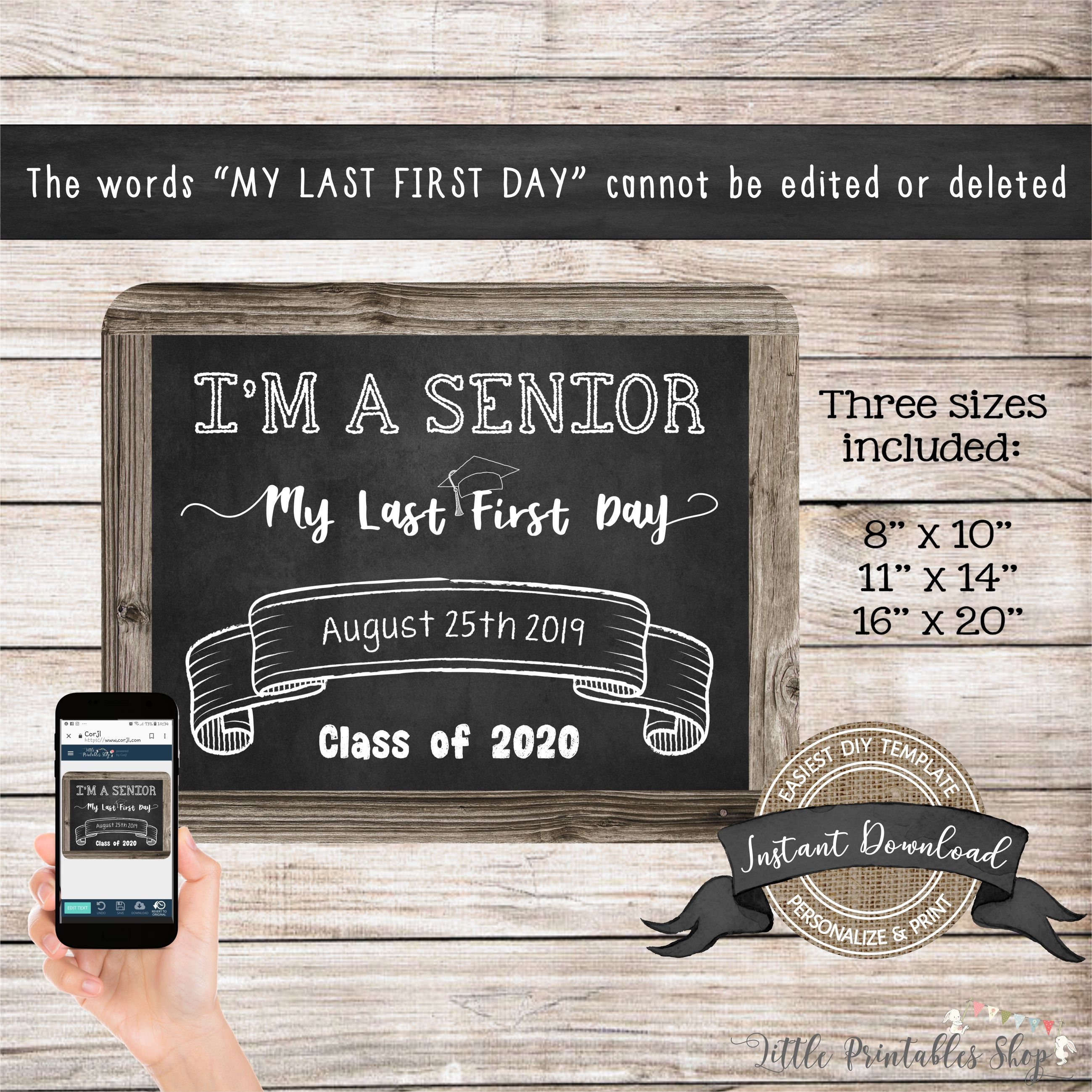 Last First Day of High School Sign, Editable and Printable by You With ...