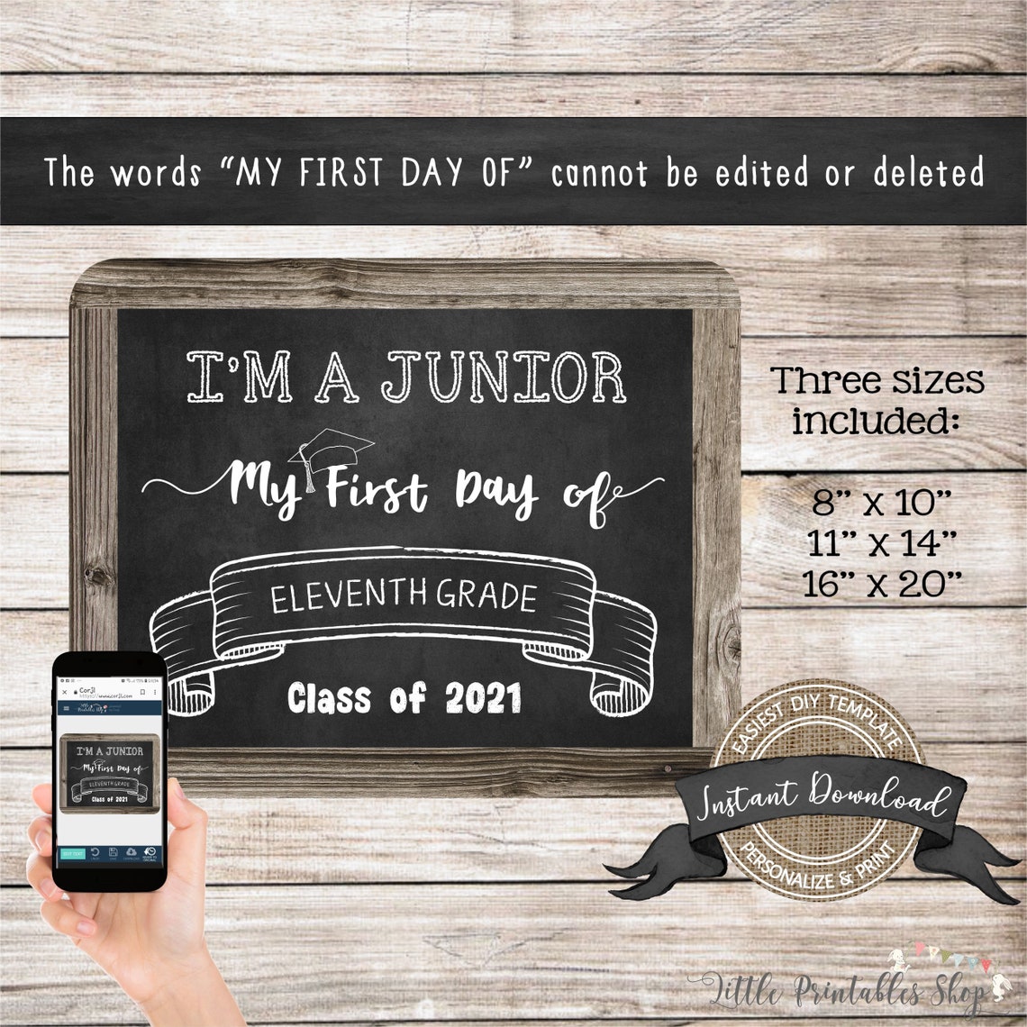 First Day of Eleventh Grade Sign Editable and Printable by - Etsy