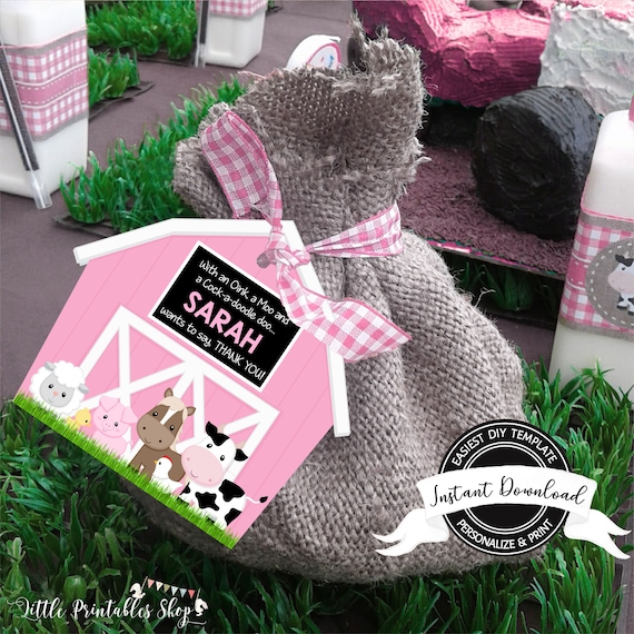 Farm Favor Tags for Girl, INSTANT DOWNLOAD, Editable Farm Thank You ...