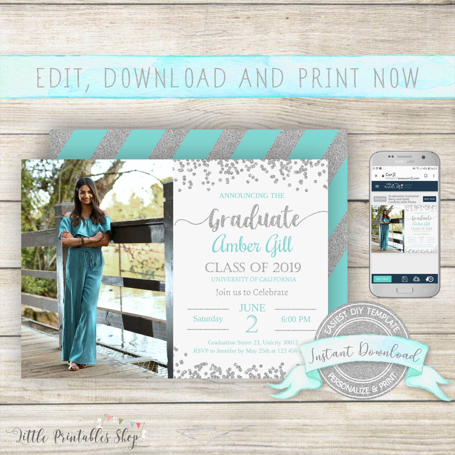 Editable Graduation Photo Invitation INSTANT DOWNLOAD Edit | Etsy