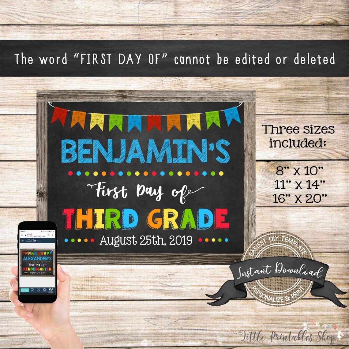 First Day of Third Grade Sign Printable Back to School - Etsy