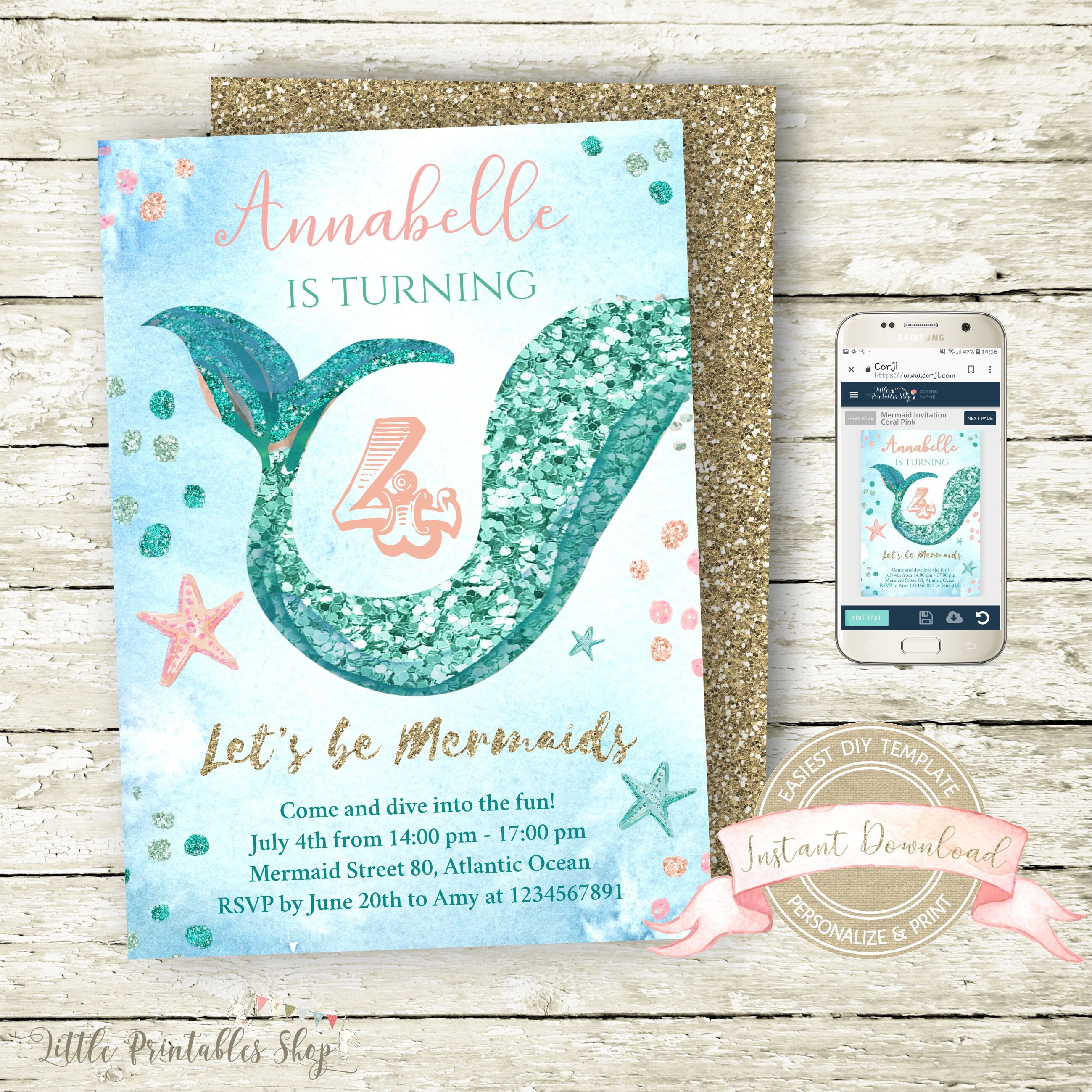 Mermaid invitation Mermaid birthday Mermaid birthday party Girl ...
