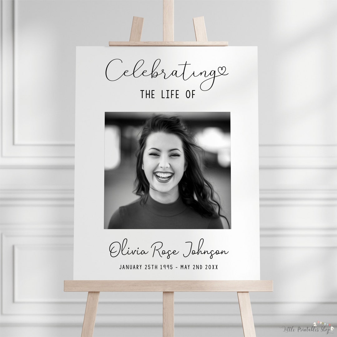 Memorial Welcome Sign With Photo, Simple Celebration of Life Poster ...